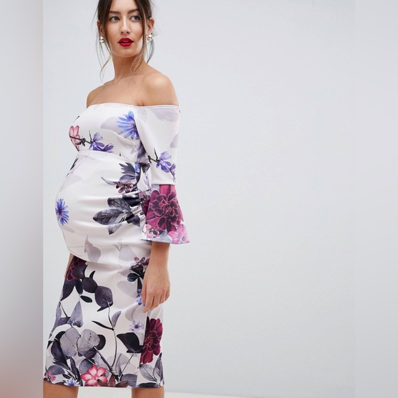 ASOS Maternity | Dresses | Host Pick Asos True Violet Maternity Midi Bodycon Dress Floral Print ...